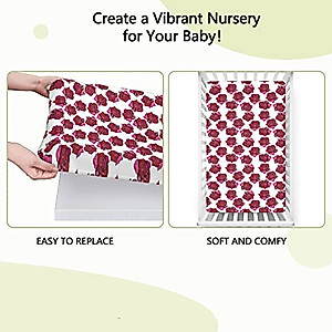 Roses Themed Fitted Mini Crib Sheets,Portable Mini Crib Sheets Soft Toddler Mattress Sheet Fitted-Baby Sheet for Boys Girls,24“ x38“,Raspberry Pink Dark Magenta White