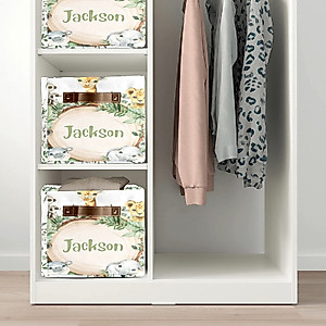 Joyestore Wild Jungle Animals Personalized Storage Bins Basket Cubic Organizer with Durable Handle for Shelves Wardrobe Nursery Toy 1 Pack