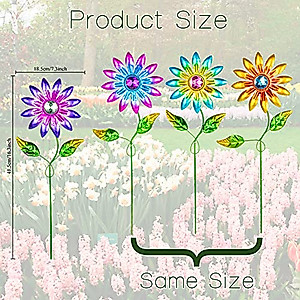Venniy 4 Pcs Metal Flower Garden Stakes, 16.3inch Outdoor Garden Decor Metal Flower Stick for Patio, Lawn, Yard, Pathway