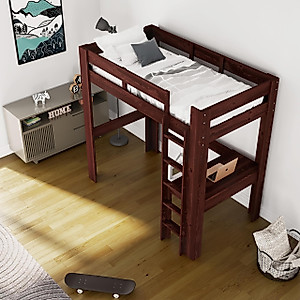 DHP Jaymee Kids Wood Loft Bed with Desk, Twin, Nutmeg
