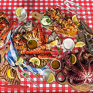 Mepase 62 Pcs Seafood Tools Set Nut Cracker Set 12 Crab Crackers, 12 Crab Forks/Picks, 12 Lobster Shellers, 12 1.7 oz Dipping Sauce Cups, 12 Lobster Bibs, 2 Red Checkered Disposable Plastic Tablecloth