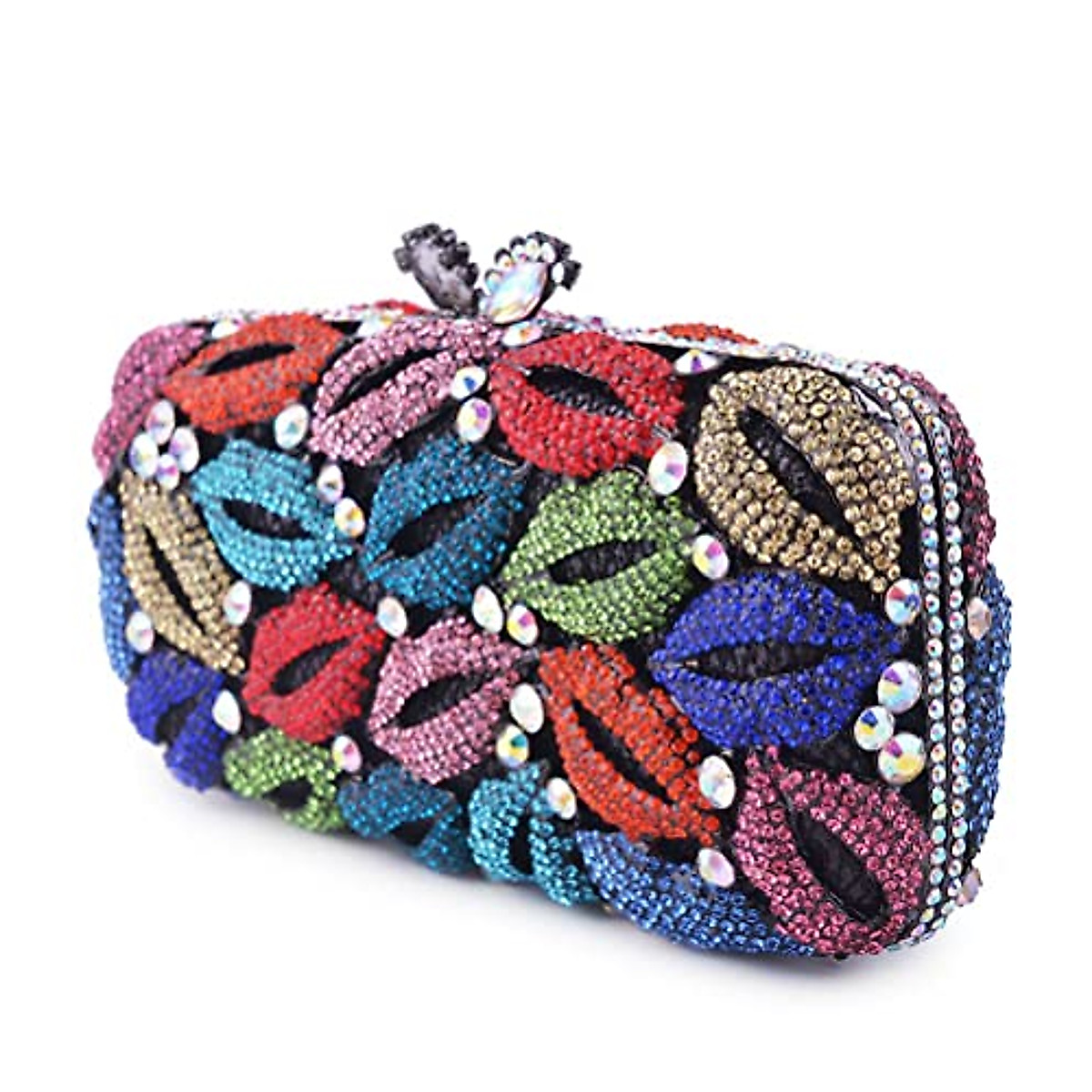 DJBM Women Lips Shaped Rhinestone Clutch Metal Crystal Evening Bags for Women Clutch Purse for Evening Party Cocktail, Multicolored Clutch