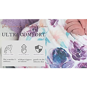 Terriboo Newborn Floral Print Blanket Baby Stretch Wrap Swaddle Blanket Receiving Blanket with Matching Headband and Beanie