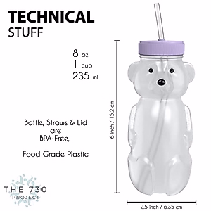 Honey Bear Straw Cup for Babies 3 pack; 8oz straw bear cup with improved safety lid design; honeybear baby cup straw; honey bear cup and honey bear bottle. Straw learning therapy cup(Unicorn- PURPLE)