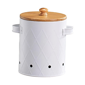 Bothyi Rustic/Farmhouse Potato Storage Canister, White Medium, Food Storage Container, Single, Ventilated & Portable, Rectangular Flip Top, 22.5cm x 22.5cm x 19.5cm