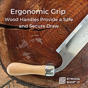 StrongShop 10-in Bark Peeler Straight Drawknife for Woodworking, Carpentry, Log Shaving, Building Furniture and More. Sharp Long Lasting Blade, Ergonomic Comfort Wood Handles., Stainless Steel