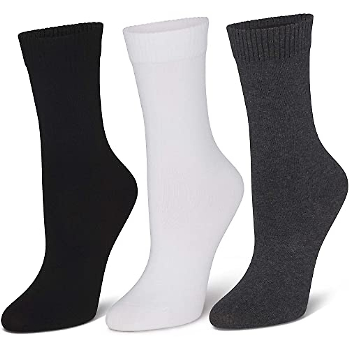 Sugar Free Sox Health & Comfort Womens Diabetic Crew Socks 3 Pack (9-11, Black/White/Grey)