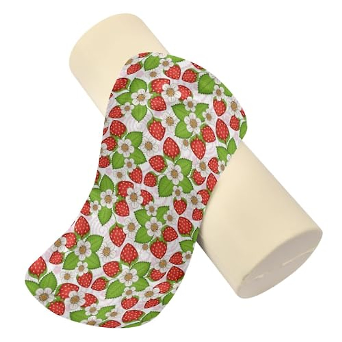 xigua Cute Strawberry Neck Roll Pillow for Neck Relief with Removable Washable Cover - Memory Foam Round Cylinder Bolster, Ergonomically Designed for Head, Neck, Back, and Legs