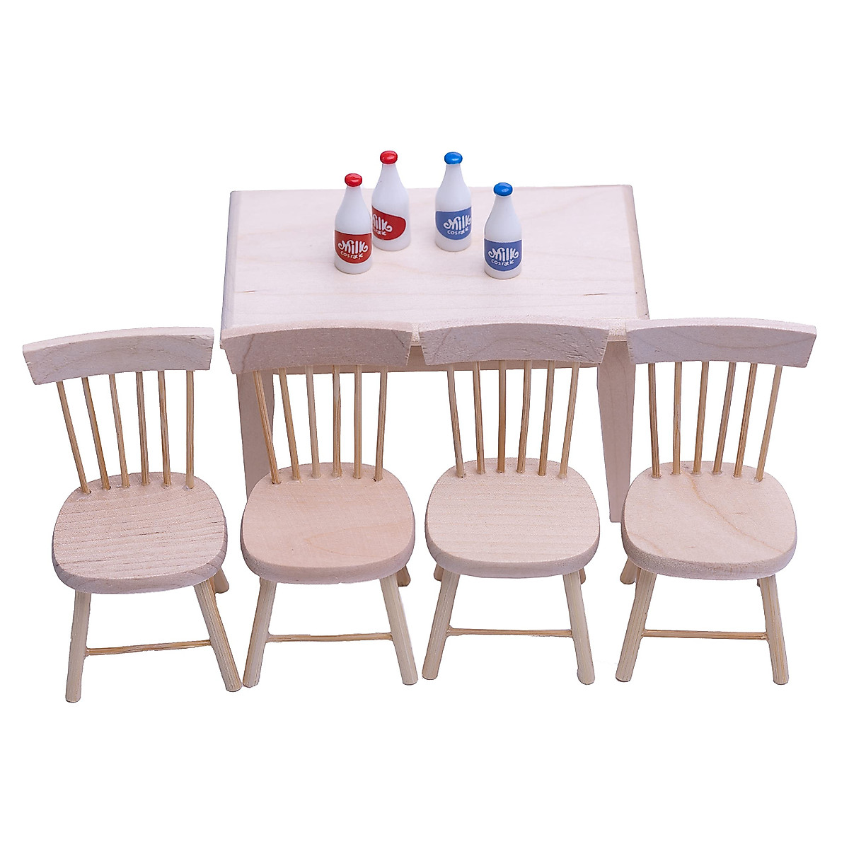 Taponukea Miniature Dollhouse Furniture and Accessories 1 12 Scale Dollhouse Miniature Furniture Wooden Dining Table Chair Bottles Model Set (Table Chair Set+Milk Bottle)