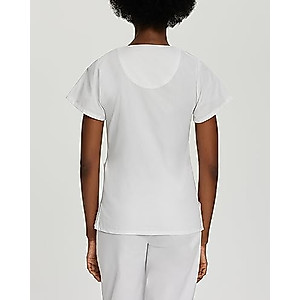 Landau Essentials Relaxed Fit 4-Pocket V-Neck Scrub Top for Women 8232, White, Medium