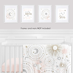 Sweet Jojo Designs Blush Pink, Gold, Grey and White Star and Moon Wall Art Prints Room Decor for Baby, Nursery, and Kids for Celestial Collection - Set of 4 - Shoot for the Stars