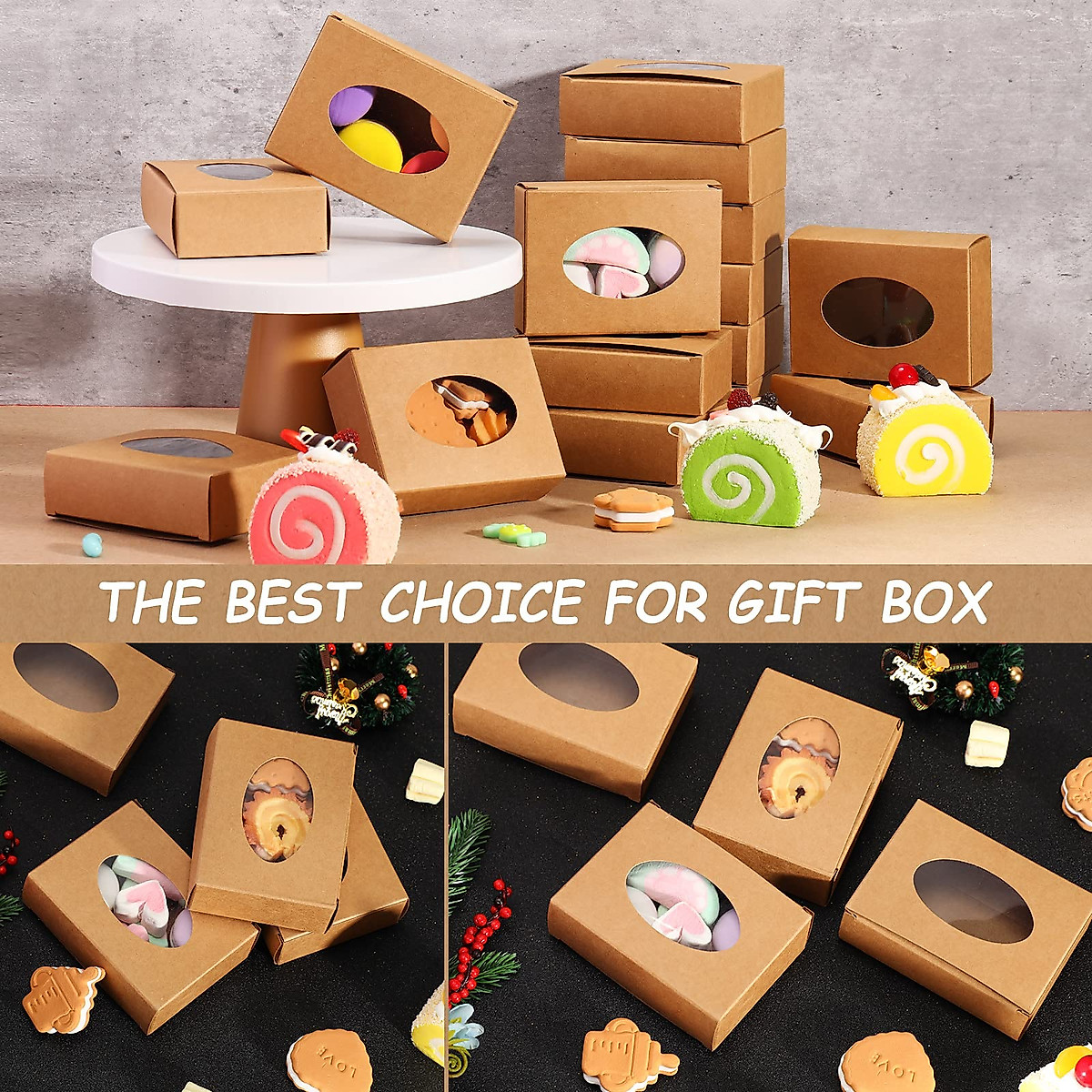 60 Pack Soap Boxes for Homemade Soap Kraft Soap Making Supplies Soap Box with Window Soap Packaging Boxes Oval Window Box for Bakery Candy Party Treats, 3.8 x 2.8 x 1.2 Inch (Black)