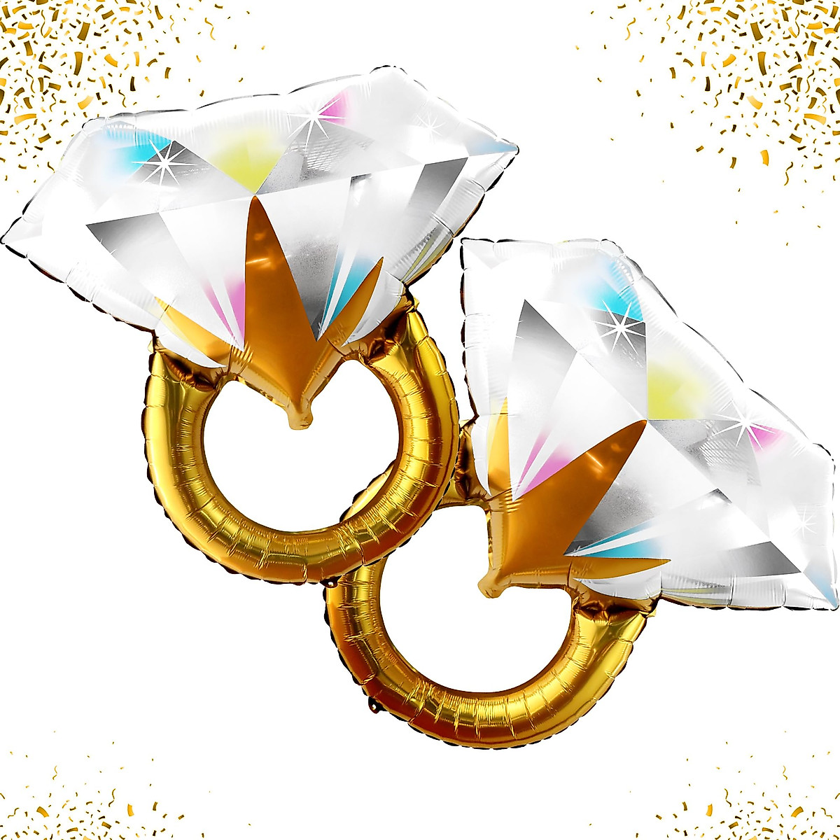 KatchOn, Glitter He Put A Ring On It Banner with Cute Diamond Ring Balloon - Pack of 2 | Engagement Ring Balloons, Black and Gold Engagement Party Decor | Diamond Balloons for Wedding, Bridal Shower