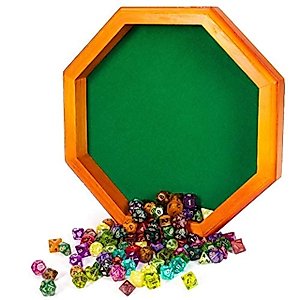 Wiz Dice - Series II Dice Set and Octagonal Dice Tray - Dice Master Bundle, Suitable for DND, Pathfinder and Tabletop RPG Adventure Games - 100+ ct Polyhedral Dice Set, 12" Wooden Dice Rolling Tray