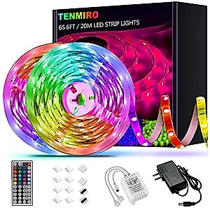 Tenmiro 65.6ft Led Strip Lights, Ultra Long RGB 5050 Color Changing LED Light Strips Kit with 44 Keys Ir Remote Led Lights for Bedroom, Kitchen, Home Decoration