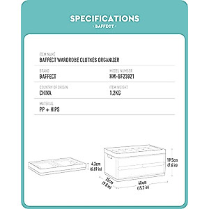 Baffect Wardrobe Clothes Organizer, Large Capacity Plastic Wardrobe Organizer with 7 Grids Adjustable Divided Interior for Closet Storage