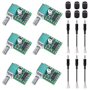 DAOKI 6PCS PAM8403 3W+3W Digital Power Amplifier Board DC 5V Dual Channel Stereo Power Amplifier Module with Volume Control Potentionmeter with 6PCS Knob Cap, 3PCS 3.5mm Audio Jack Cable