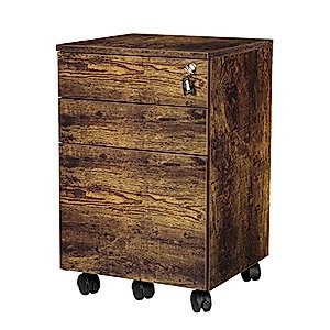 TOPSKY 3 Drawers Wood Mobile File Cabinet Fully Assembled Except Castors (Rustic Brown, 16.3x15.7x24.4)