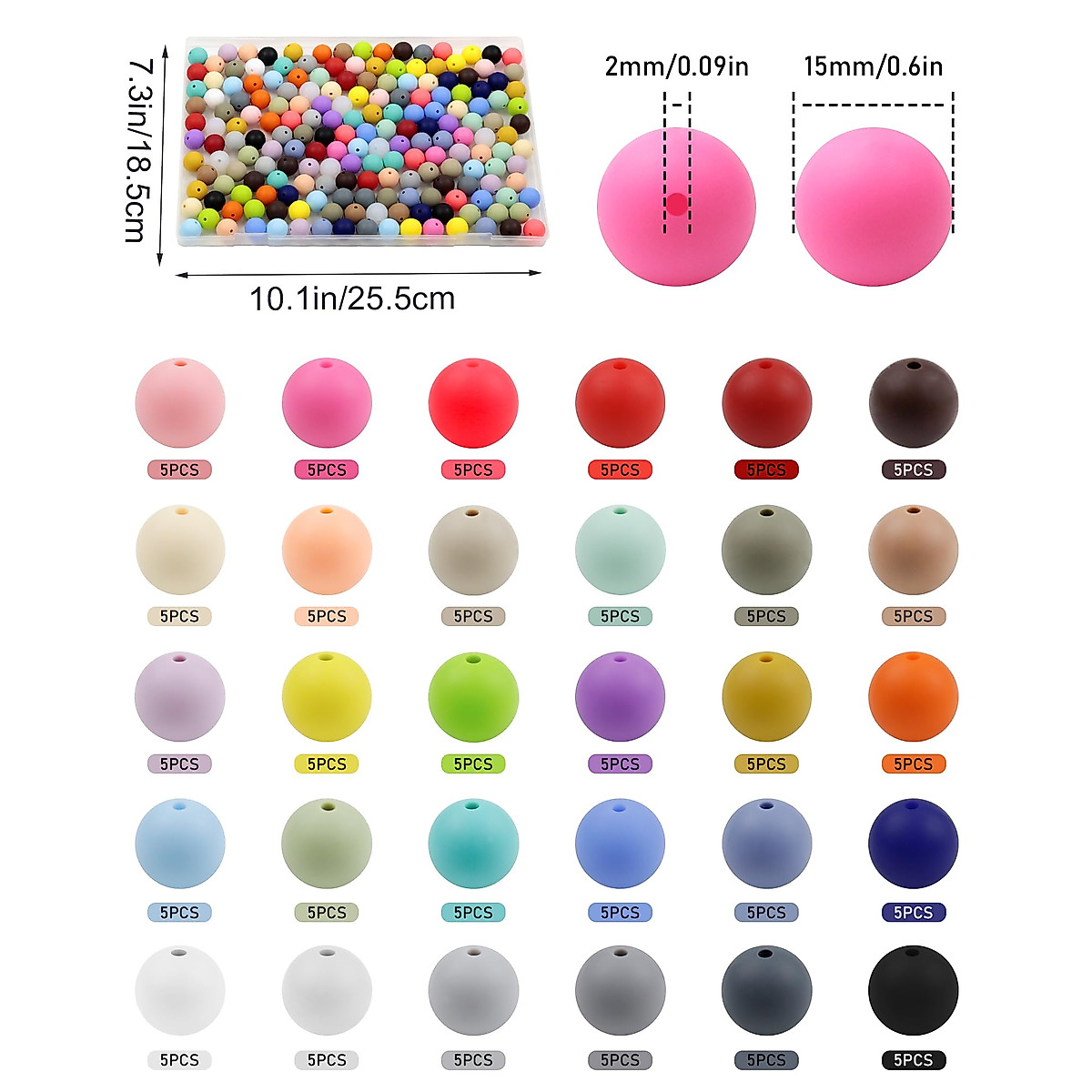 150PCS FIVEIZERO Silicone Beads, 30 Colors 15mm Silicone Beads Bulk for Keychain Making,Focal Beads Rubber Round Bulk Beads Mixed Color Silicone Beads for DIY Crafts Making