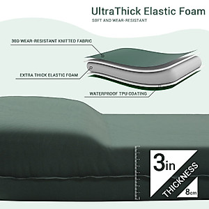 INVOKER Camping Sleeping Pad – 3.1 inch UltraThick Elasticity Foam Fast Self-Inflating Insulated Durable Camping Mat with Pillow for Tent Backpacking Traveling and Hiking Air Mattress