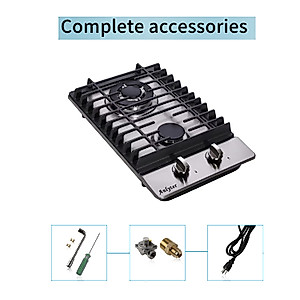 Anlyter 12 Inch Gas Cooktop, 2 Burners Built-in Gas Stovetop Stainless Steel Gas Stove Top LPG/NG Convertible Dual Fuel Sealed Gas Hob