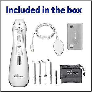 Waterpik Cordless Advanced Water Flosser For Teeth, Gums, Braces, Dental Care With Travel Bag and 4 Tips, ADA Accepted, Rechargeable, Portable, and Waterproof, White WP-580