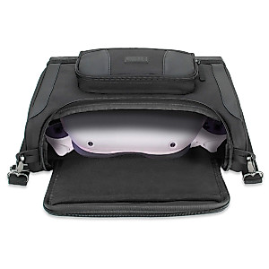 USA GEAR VR Travel Case Compatible with Oculus Quest - Compact Messenger Bag with Adjustable Interior, Durable Exterior fits Oculus Quest 2 VR Gaming Headset, Controllers, and More Accessories (Black)