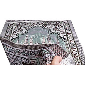 Islamic Thin Janamaz Sajjadah AMN149 Portable Muslim Prayer Mat Sajadah Carpet Chenille Woven Embroidered Rug Travel Namaz Area (Color_03)
