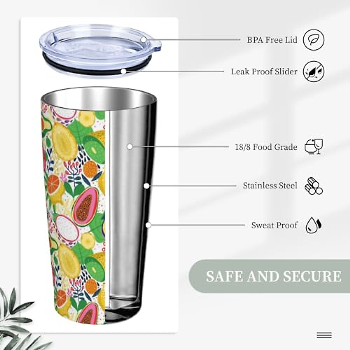 Yaxongx 20oz Tumbler Summer Fruits Banana Double Wall Vacuum Insulated Coffee Mug with Lid and Metal Straw Brush Reusable Stainless Steel Water Bottle Travel Cup Gifts for Car Ice Drinks Hot Beverage