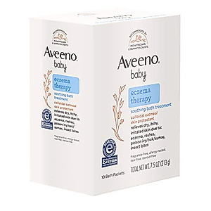 Aveeno Baby Eczema Therapy Soothing Bath Treatment for Relief of Dry, Itchy & Irritated Skin,Made with Natural Colloidal Oatmeal, Fragrance-Paraben-, Steroid- & Tear-Free, 10 ct ( Packaging May Vary )