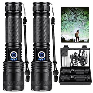 Rechargeable Flashlights 990,000 High Lumens 2 Pack, Led Super Bright Flashlight with 5 Modes & IPX7 Waterproof, 15H Running Time, High Powered Flash Light for Home Camping Home Emergencies