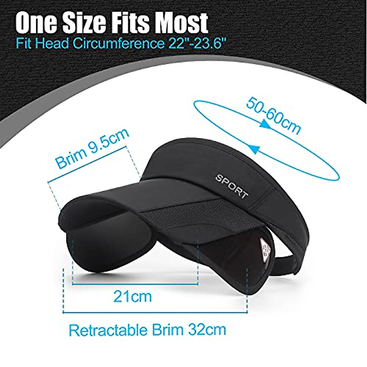 2 Pack Sun Visor Hat for Women, Adjustable Golf Hats Cap with Retractable Brim Black/White