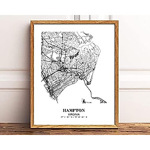 Eleville 24X36 Unframed Hampton Virginia City View Abstract Road Modern Map Art Print Poster Wall Office Home Decor Minimalist Line Art Hometown Housewarming wgn630