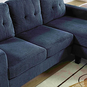 CasaGlajore 73.5 Inch Corduroy Convertible Sectional Sofa, L-Shaped Couch with Reversible Chaise for Small Spaces, Small couches for Small Spaces with Chaise Lounge (Dark Blue)