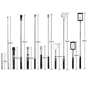 6Pack Telescoping Magnetic Pick-Up Tool with 15lb/1lb Pick Up Rod, Round and Square 360° Swivel Adjustable Inspection Mirror and Telescoping Flexible LED Flashlight