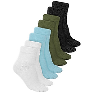 Bencailor 4 Pair Women's Toe Socks Colorful Toe Separator Socks Fuzzy Warm Five Toe Sock for Ladies Winter Running(Black, White, Gray Green, Light Gray)
