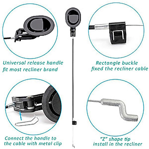 ttmagic Universal Heavy-Duty Metal Sofa Chair Recliner Release Pull Handle Replacement Parts with Cable, Fits Ashley, Lazy Boy and Most Recliner Sofa Brand, Recliner Handle Size 3" x 3.5"