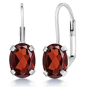 Gem Stone King 925 Sterling Silver Genuine Gemstone Birthstone Leverback Earrings | Oval 8X6MM Drop Dangle Earrings for Women