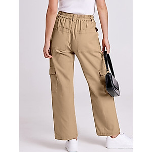 ANRABESS Women's Cargo Pants High Waisted Baggy Multiple Pockets Casual Trendy Fashion Relaxed Fit Y2K Trousers Brown Medium