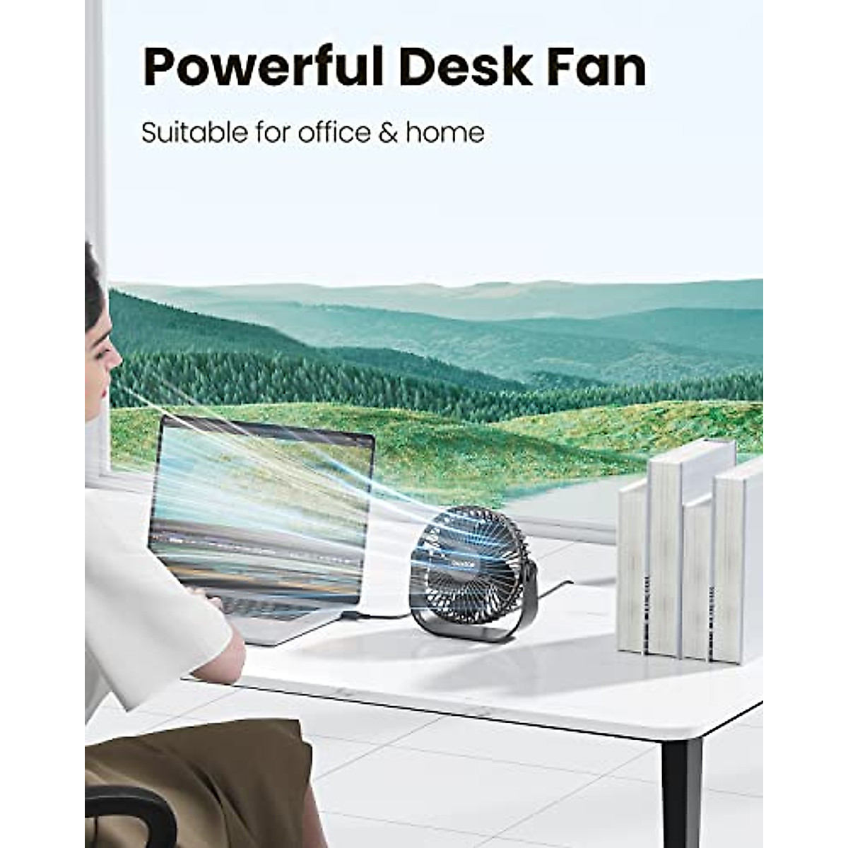 Gaiatop USB Desk Fan, 3 Speeds Portable Small Fan with Strong Airflow, 5.5 Inch Quiet Table Fan, 90° Rotate Personal Cooling Fan For Bedroom Home Office Desktop Travel (Black)