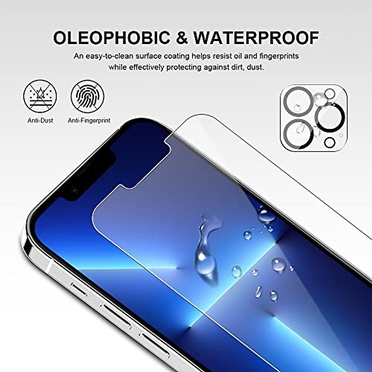 Unity 7, 2 Pack Screen Protector for iPhone 13 Pro Max 6.7 Inches | Tempered Glass | Contains 2 Front Facing Screen Protectors and 2 Rear Facing Camera Lens Protectors