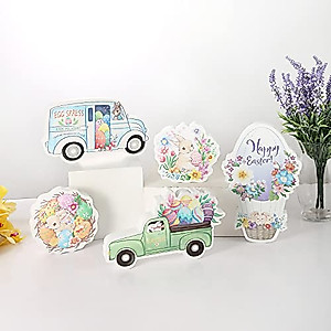 Easter decorations 5 pcs bunny table wooden signs Easter tabletop decor Decorative Centerpieces Decoration for Easter Day Home Kitchen Signs