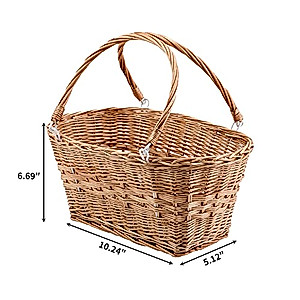 YAHUAN Rectangular Wicker Storage Baskets with Collapsible Handles, Hand Woven Wicker Basket for Shopping Picnic Garden Easter Candy