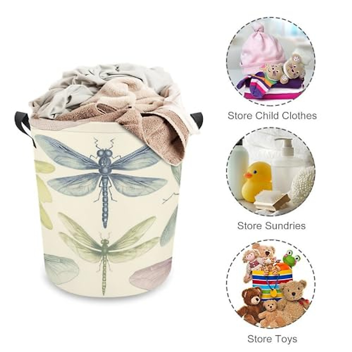 Laundry Hamper Dragonfly Drawing Freestanding Laundry Basket Thickened Waterproof Collapsible Clothes Hamper Storage for Clothes Toys Dorm And Family