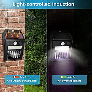 2-in-1 Solar Bug Zapper Outdoor, 2 Pack Solar Powered Mosquito Zapper with UV Light, Electric Insect Killer Fly Trap with Motion Sensor LED Lights for Outdoor Use