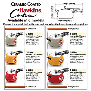 Hawkins Ceramic CTR 30 Coated Contura Pressure Cooker, 3 L, Red