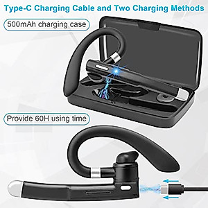 Daakro Bluetooth Headset with 500mAh Charging Case, Wireless Bluetooth Earpiece V5.1, Built-in Dual Mic Noise Cancelling 48H Playtime for Driving Business Office Compatible with Android/iOS/Laptop