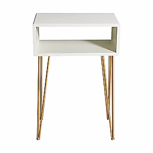 COZAYH Modern Contemporary Nightstand Set of 2, Extreme Minimalism End Table Open Shelf Style Bedside Table on Metal Hairpin Legs (White&Gold)