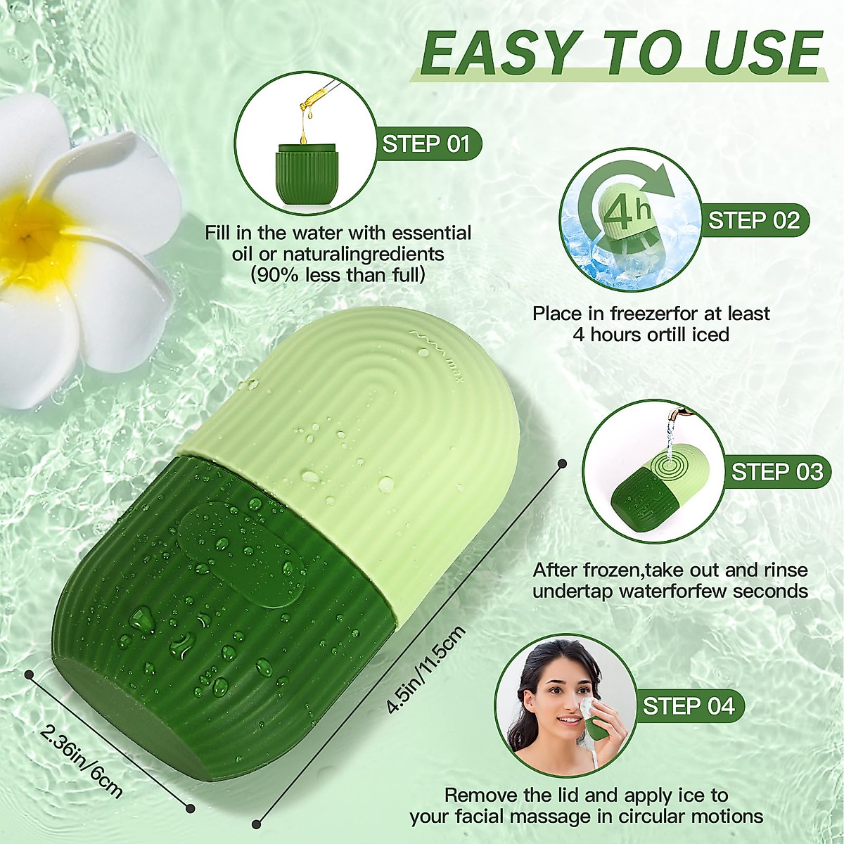 IMEASY Ice Roller for Face and Eye, Ice Face Roller,Facial Beauty Ice Roller Skin Care Tools, Ice Facial Cube, Gua Sha Face Massage, Silicone Ice Mold for Face Beauty (Green)