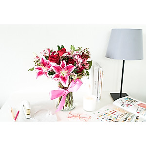 DELIVERY BY FRIDAY, 8/2 GUARANTEED IF ORDER PLACED BY 8/1 BEFORE 2PM EST From You Flowers - Rose and Lily Bouquet with Glass Vase (Fresh Flowers) Birthday, Anniversary, Get Well, Sympathy,